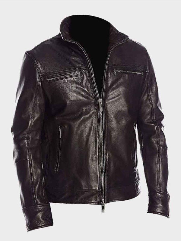 Men's Four Pockets Classic Black Biker Jacket
