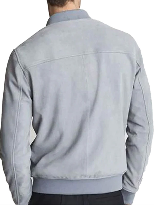 Mens White Suede Leather Bomber Jacket - Victoria Jacket