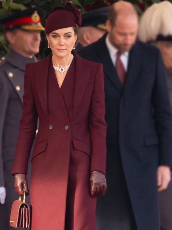 Kate Middleton Alexander McQueen Long Burgundy Coat